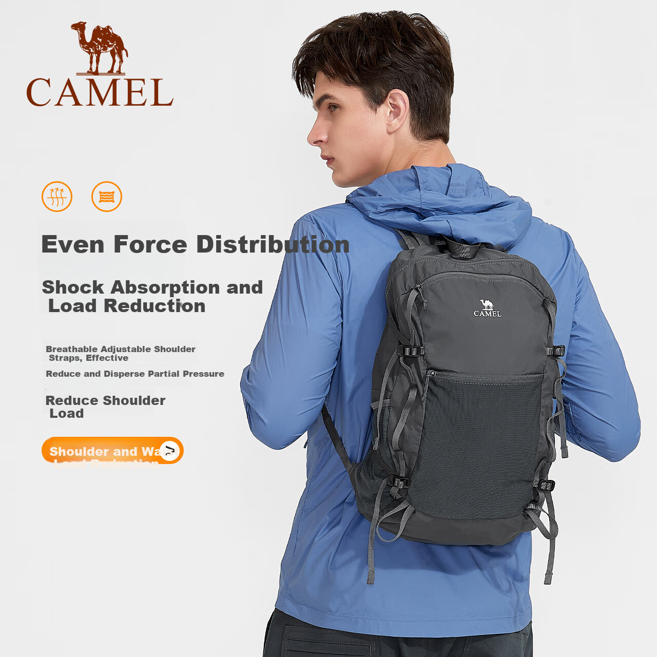 Рюкзак CAMEL, Outdoor Sports Mountaineering Backpack Ultra-light Men and W, водонепроницаемый, для активного отдыха, унисекс, песочный/темно-серый