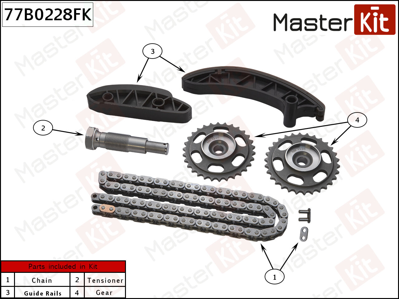 Комплект цепи ГРМ MERCEDES-BENZ W246/W204/C207/W212/A207/X204/W221/W639/SPRINTER 2143cc Di, MASTERKIT 77B0228FK