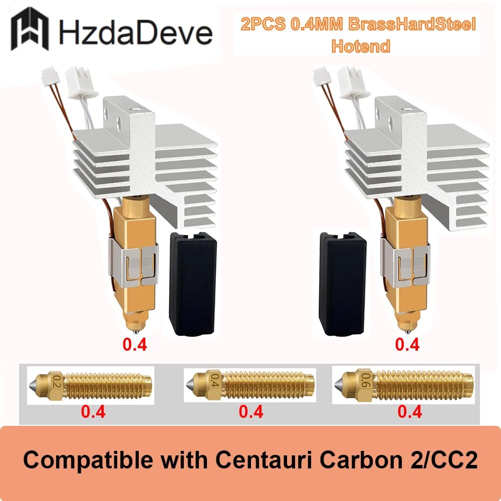 2шт. Хотэнд 0.4мм Brass HardSteel Centauri Carbon 2/CC2, HT0.4 2PK