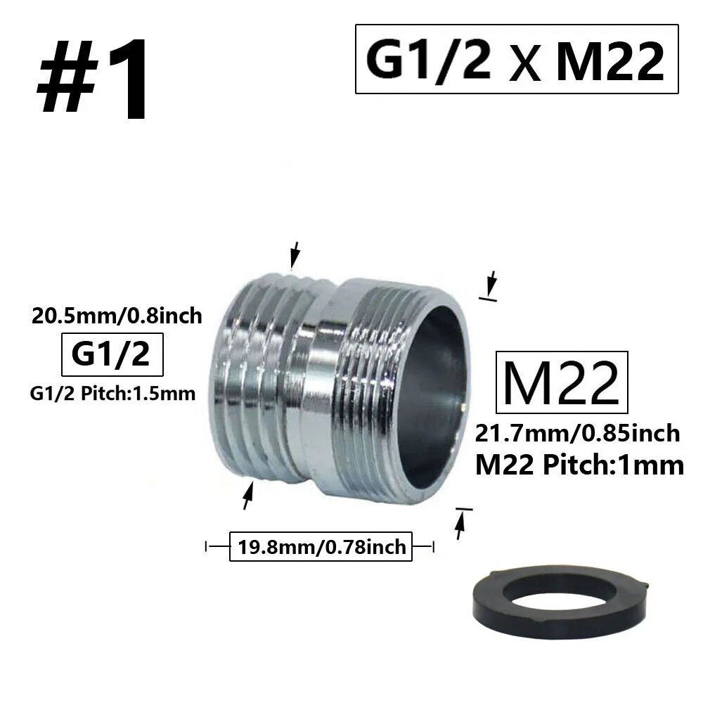 Переходник G1/2 x M22, латунь, G1/2 Pitch:1.5mm