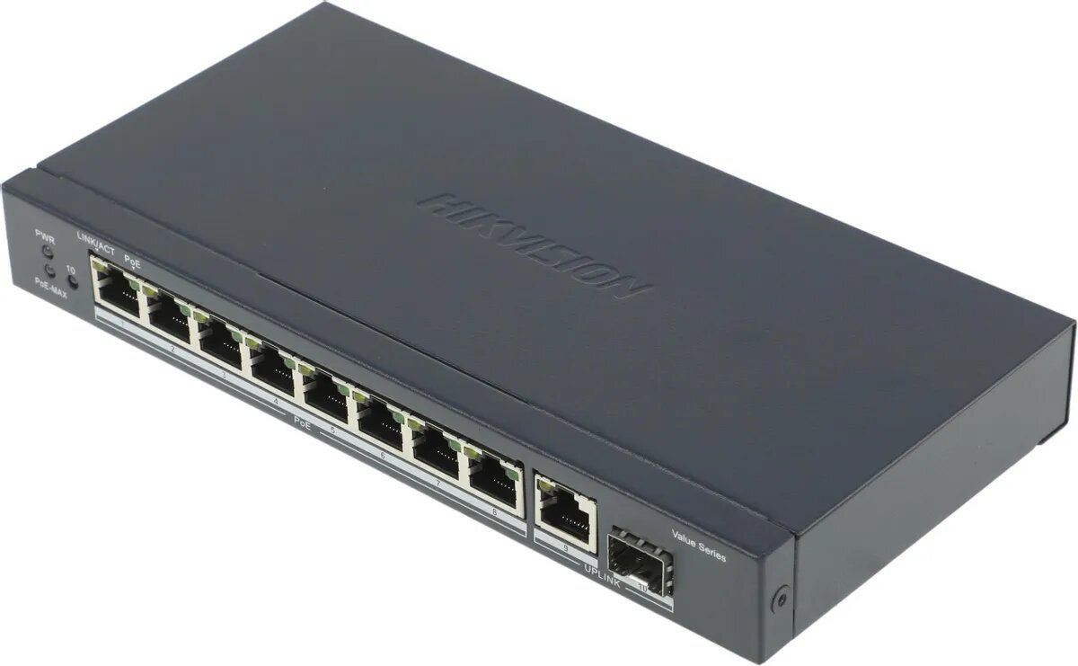 DS-3E0510P-E/M(B) PoE коммутатор Hikvision, 8 портов, неуправляемый