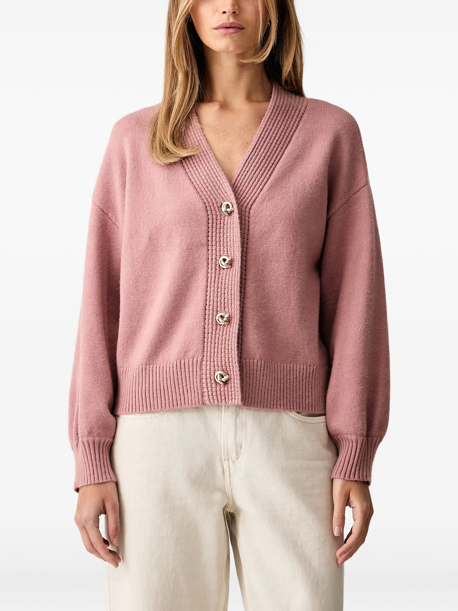 Кардиган Ribbed-knit button-up V-neck cardigan