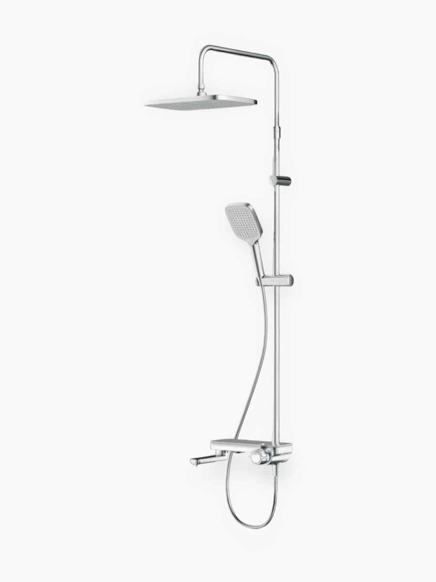 Душевая система с тропическим душем AM.PM Chic, смесителем хром, с полкой, складной поворотный излив, лейка 3 режима