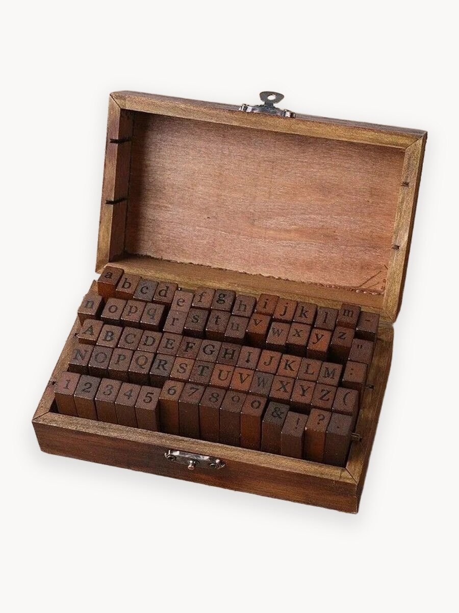 Большой набор штампов - Алфавит большие, маленькие буквы, цифры. 70 печатей для творчества