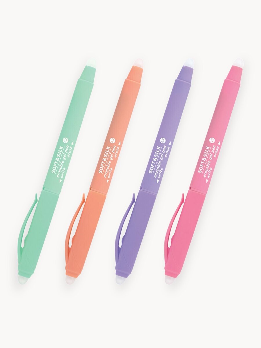 Ручки стираемые гелевые (пиши-стирай) с грипом Brauberg Soft&silk Pastel, синяя, Комплект 4 штуки, 880736