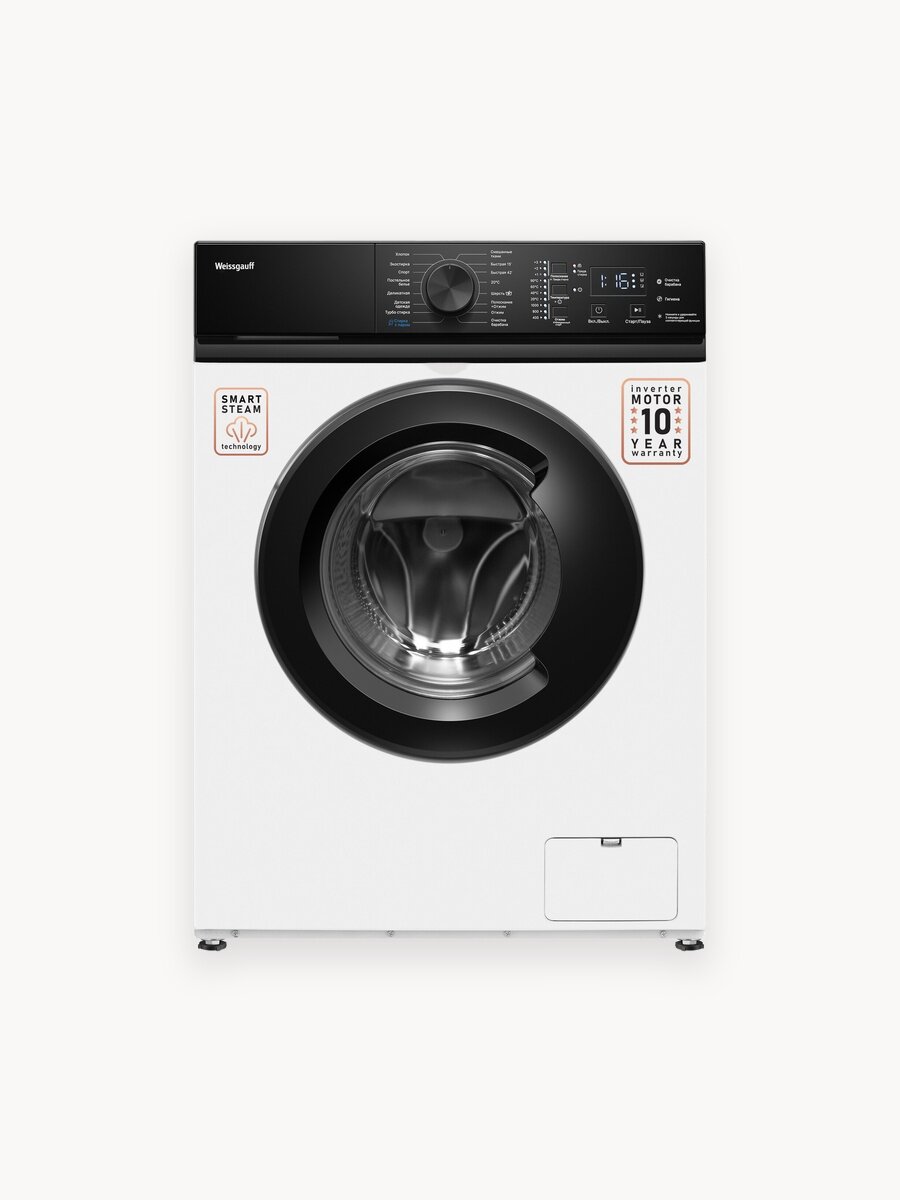 Cтиральная машина с инвертором и паром Weissgauff WM 4527 DC Inverter Steam, Загрузка 6 кг, Отжим 1000 оборотов