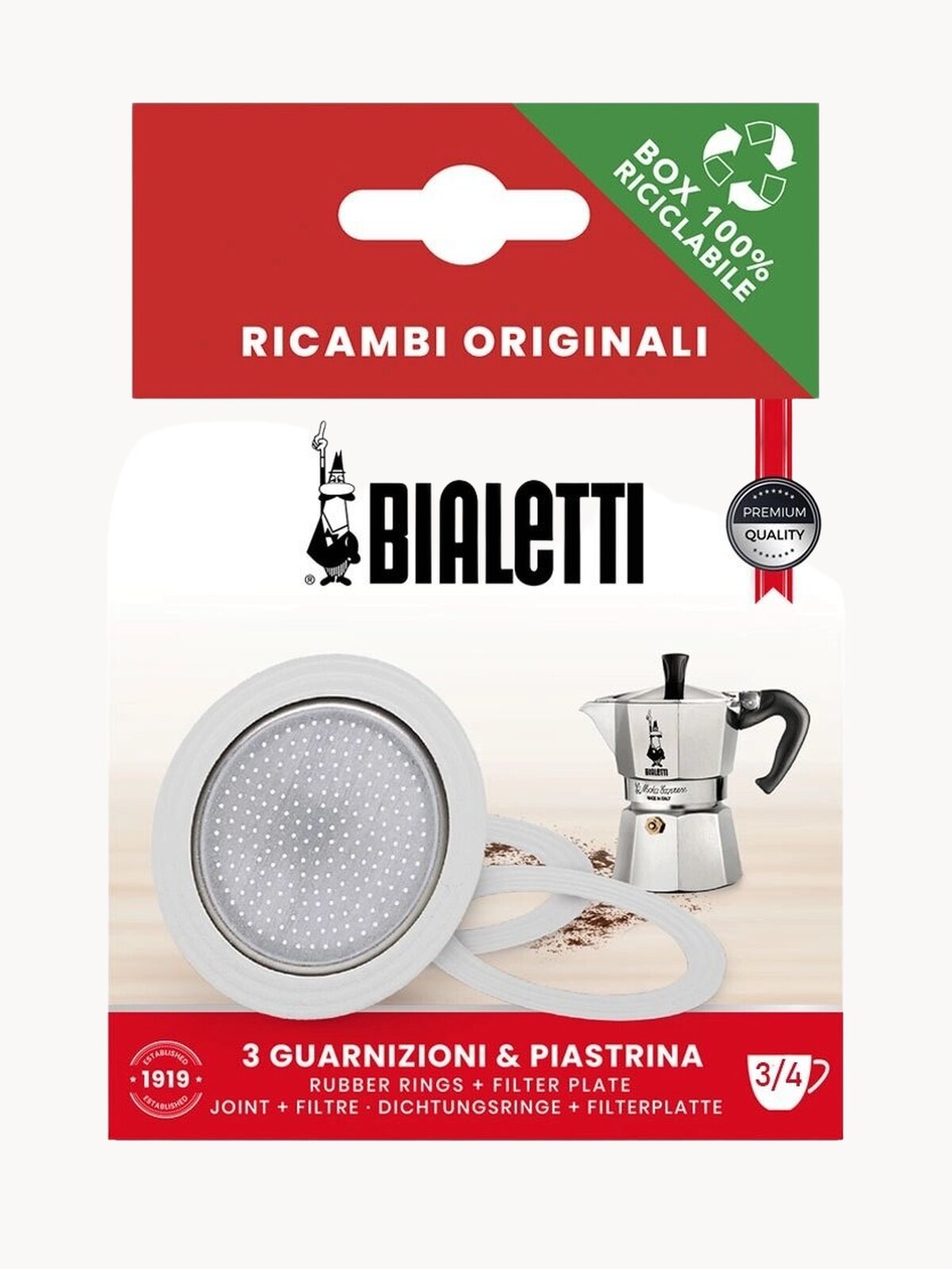 Bialetti 3 уплотнителя + 1 фильтр для гейзерных кофеварок на 3-4 чашки 0800033/NP