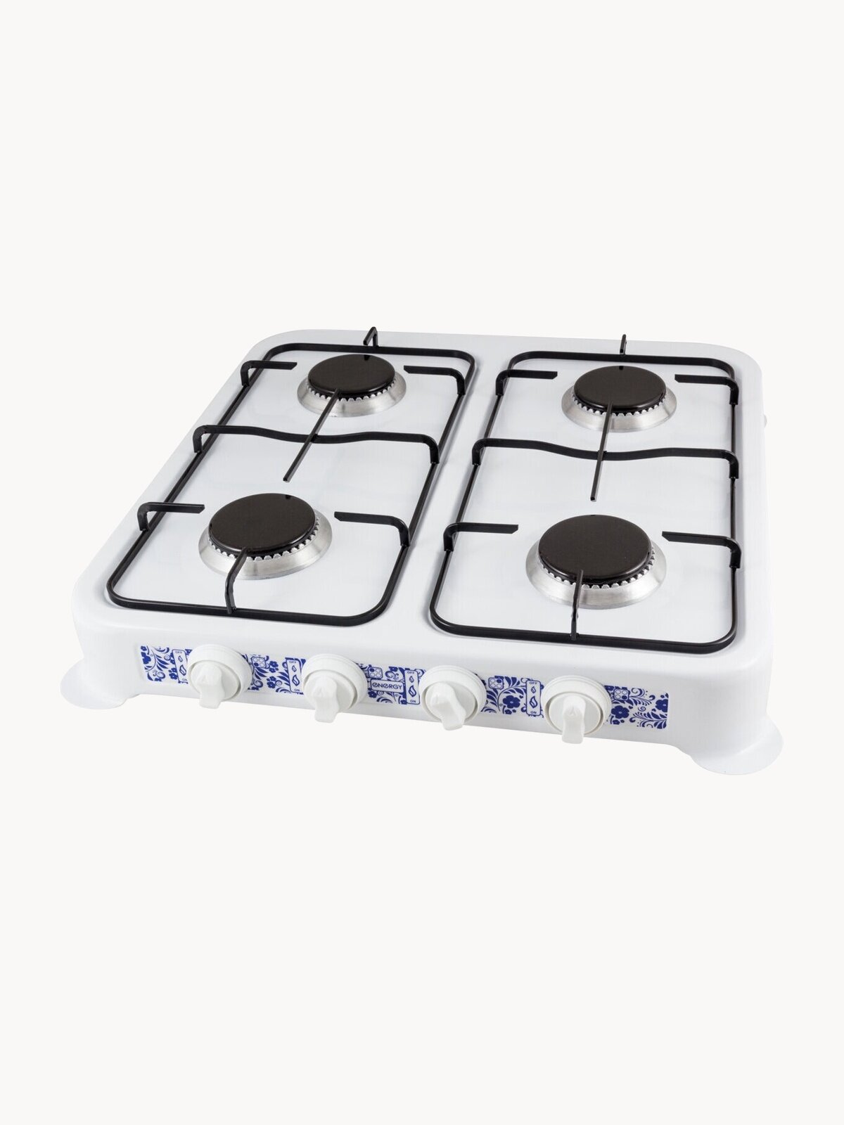 Плита газовая настольная Energy EN-004, 4 конфорки, цвет: белый с узорами