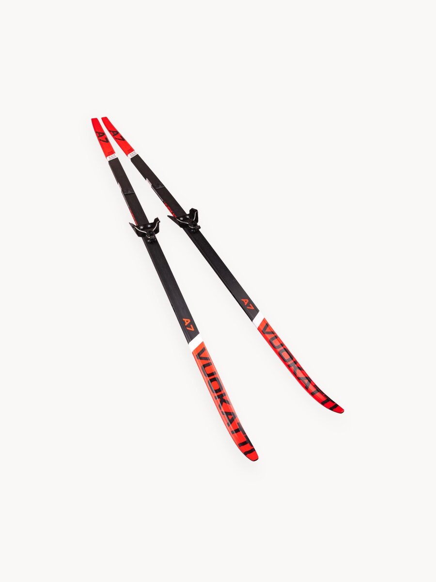 Лыжный комплект VUOKATTI / Беговые лыжи 195 см с креплением 75 мм Wax цвет Black/Red