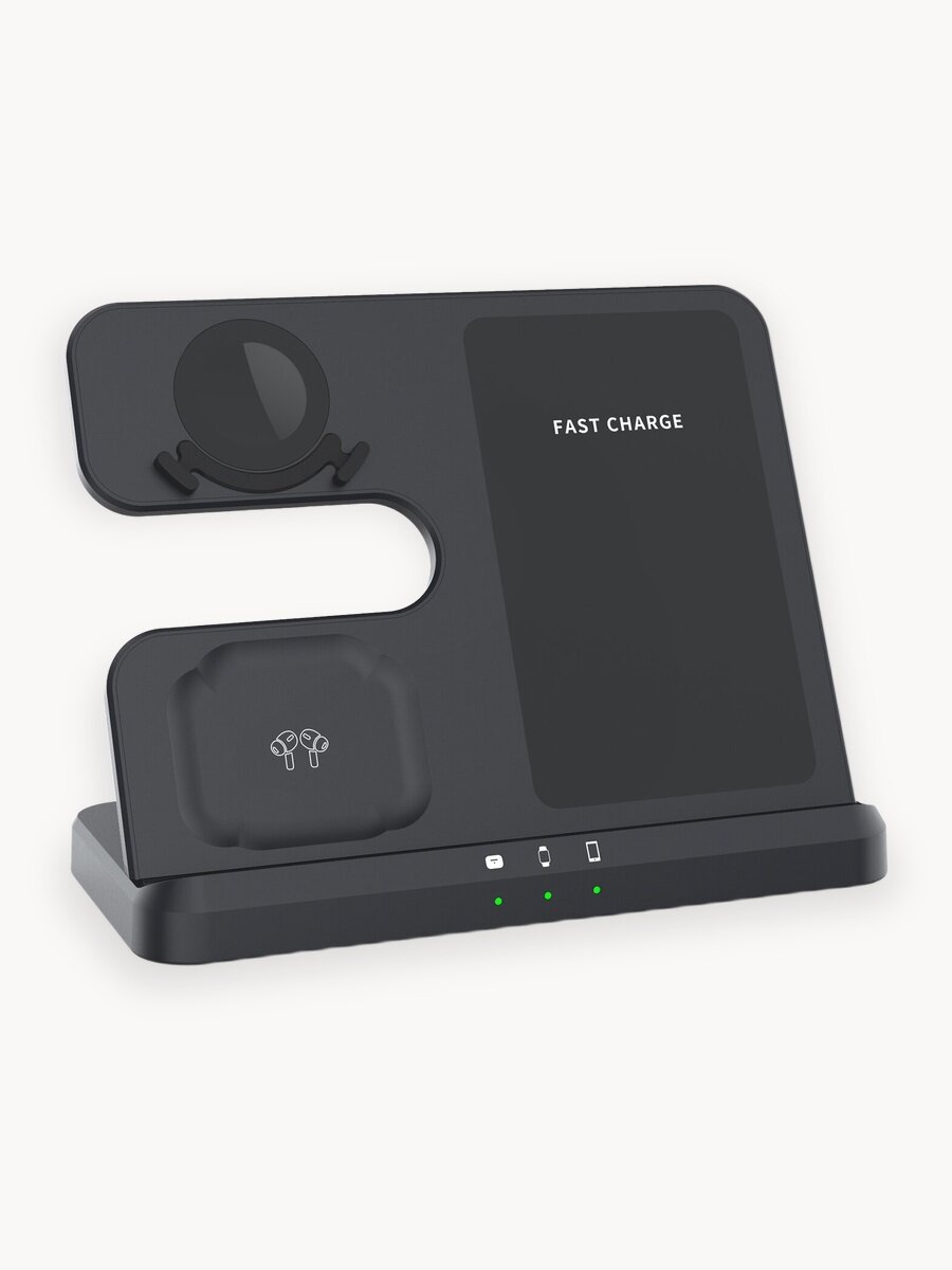 Беспроводная зарядка 3 в 1 для SAMSUNG, док станция QI (модель GLASSY-2025) Черная