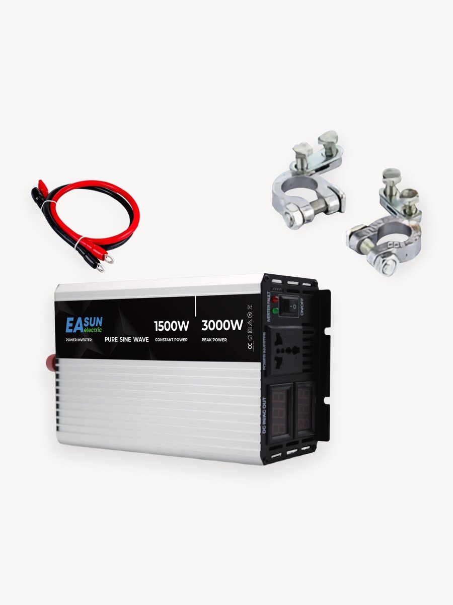 Инвертор автомобильный 12 220В, 3000 Вт (постоянная нагрузка 1500 Вт). EASun Electric. Чистый синус. Мощный преобразователь напряжения, трансформатор 12В в 220В.