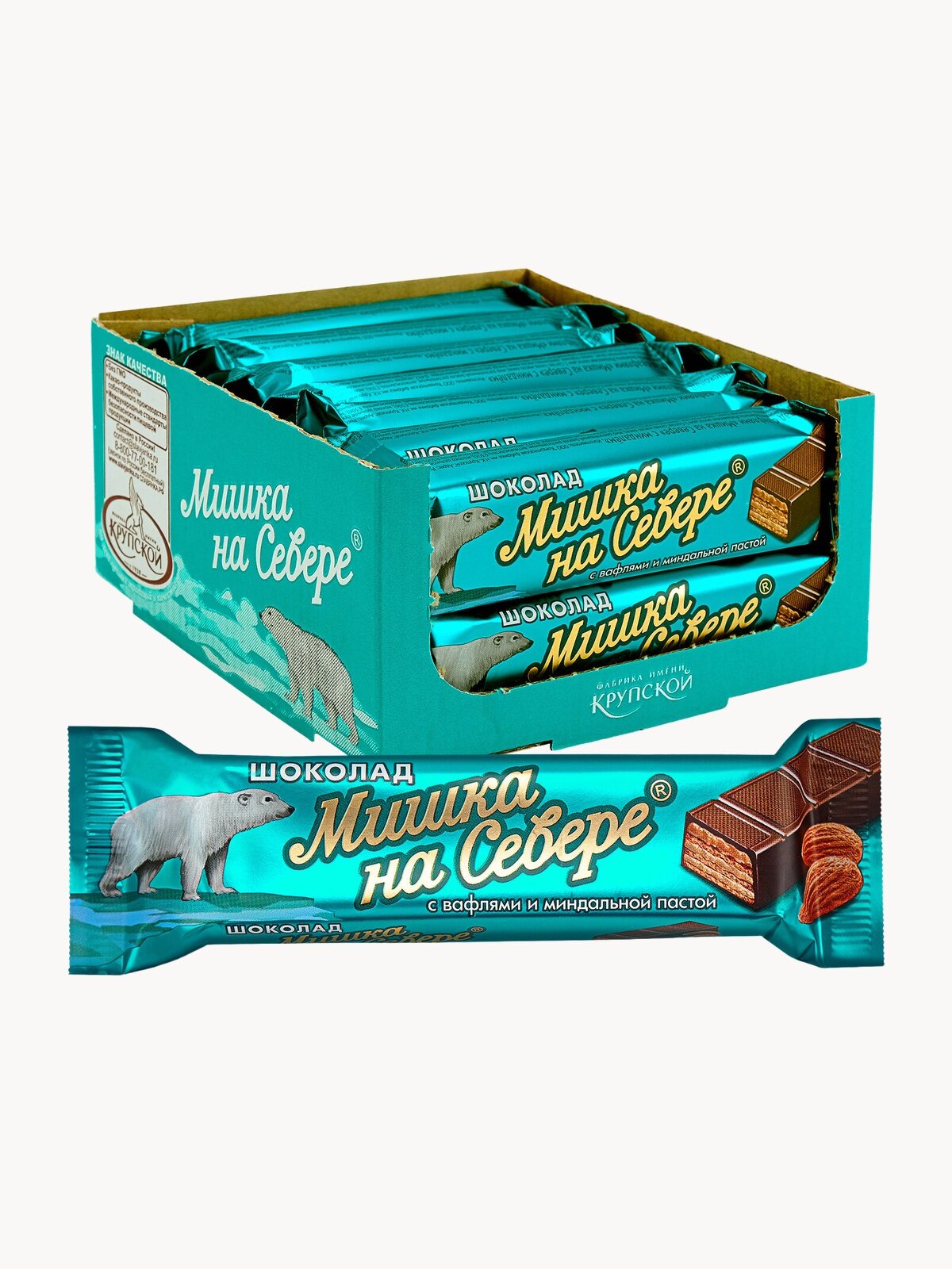 Батончик шоколадный экстрамолочный Мишка на Севере с миндалем 14 штук по 40г