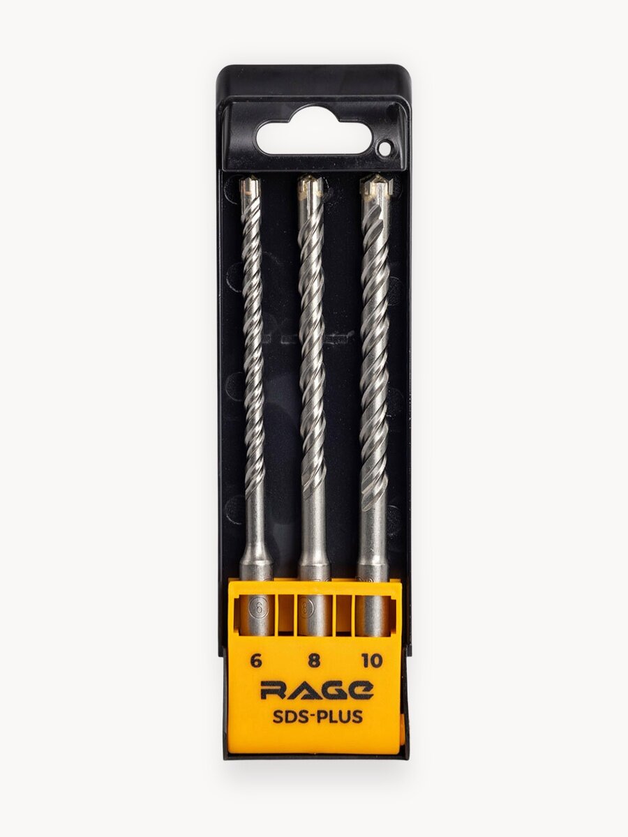 Набор буров по бетону для перфоратора 6 мм 8 мм 10 мм длина 160 мм SDS-Plus Quadro-X RAGE