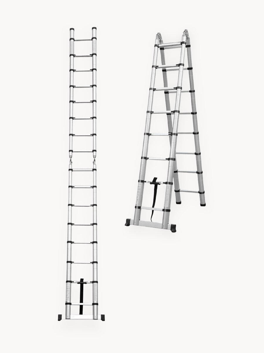 Стремянка телескопическая 5 м 16 ступеней DG006B-7/Лестница складная универсальная для дома, для дачи, для ремонта