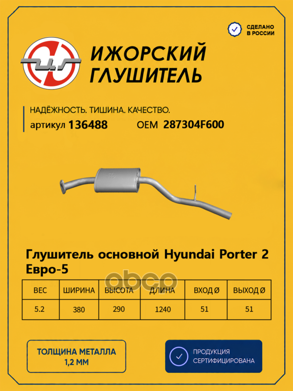 Глушитель HYUNDAI Porter 2 (12-) задняя часть ижора Ижорский глушитель арт. 136488