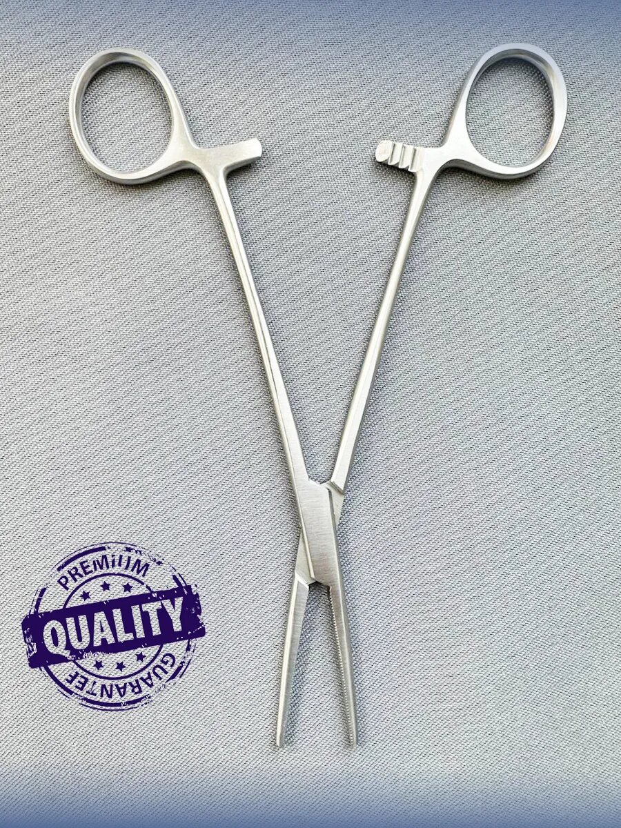 Зажим прямой медицинский 185 мм, нержавеющая сталь, Пакистан