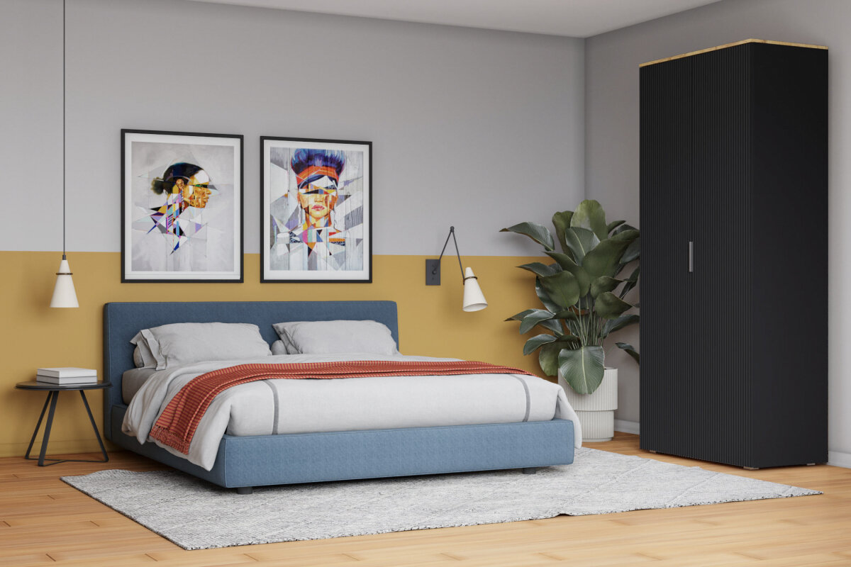 Распашной двухсекционный шкаф Салерно 2 (МДФ) 23006 Софт Черный агат Черный 0190 PE NOW 90x50x212 см, Дом мебели для вас