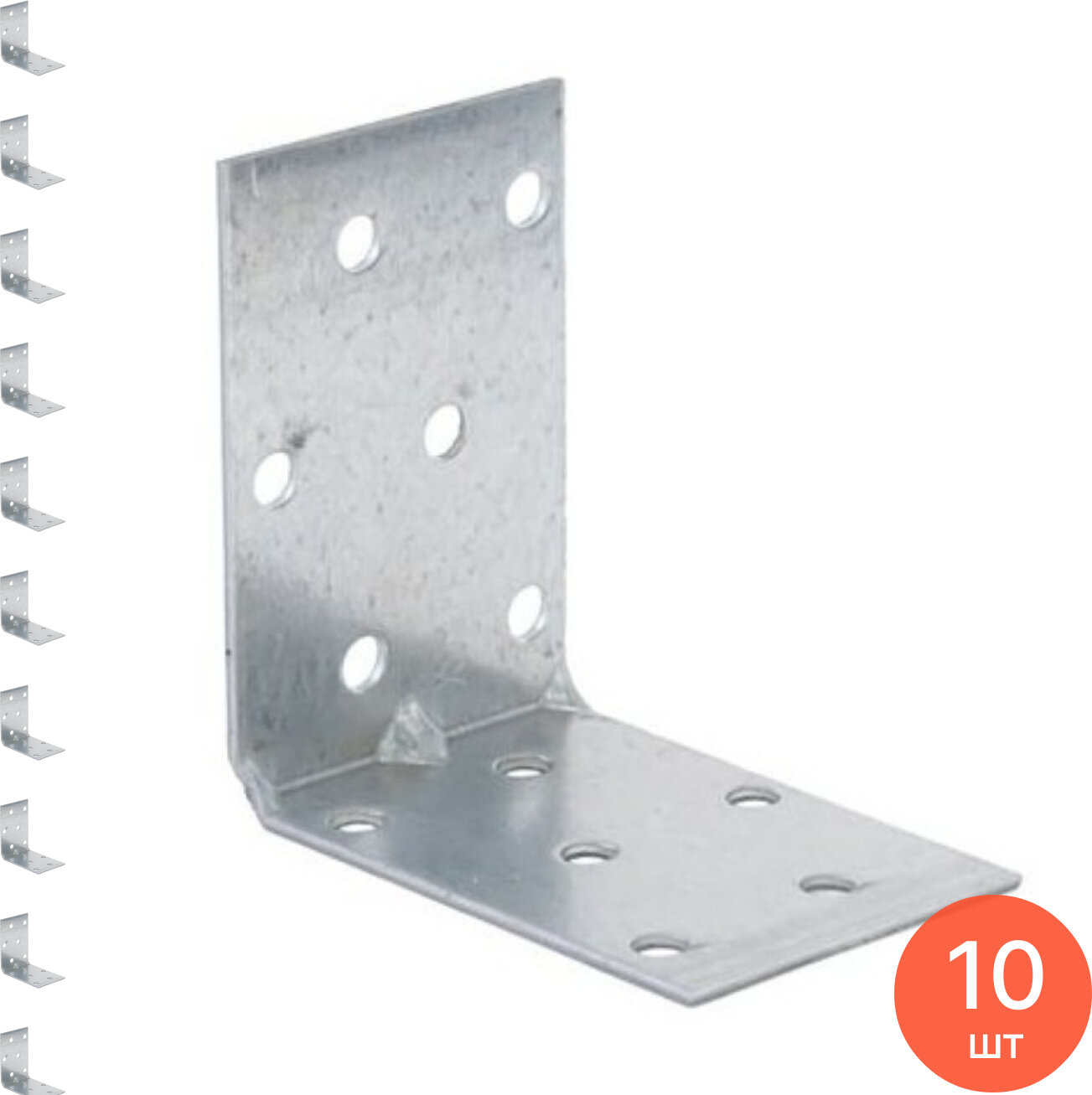 Крепежный уголок Rock Solid Connection / Рок Солид Конекшн усиленный, из оцинкованной стали, серый, 60х60х40х1.5мм / строительство и ремонт (комплект из 10 шт)