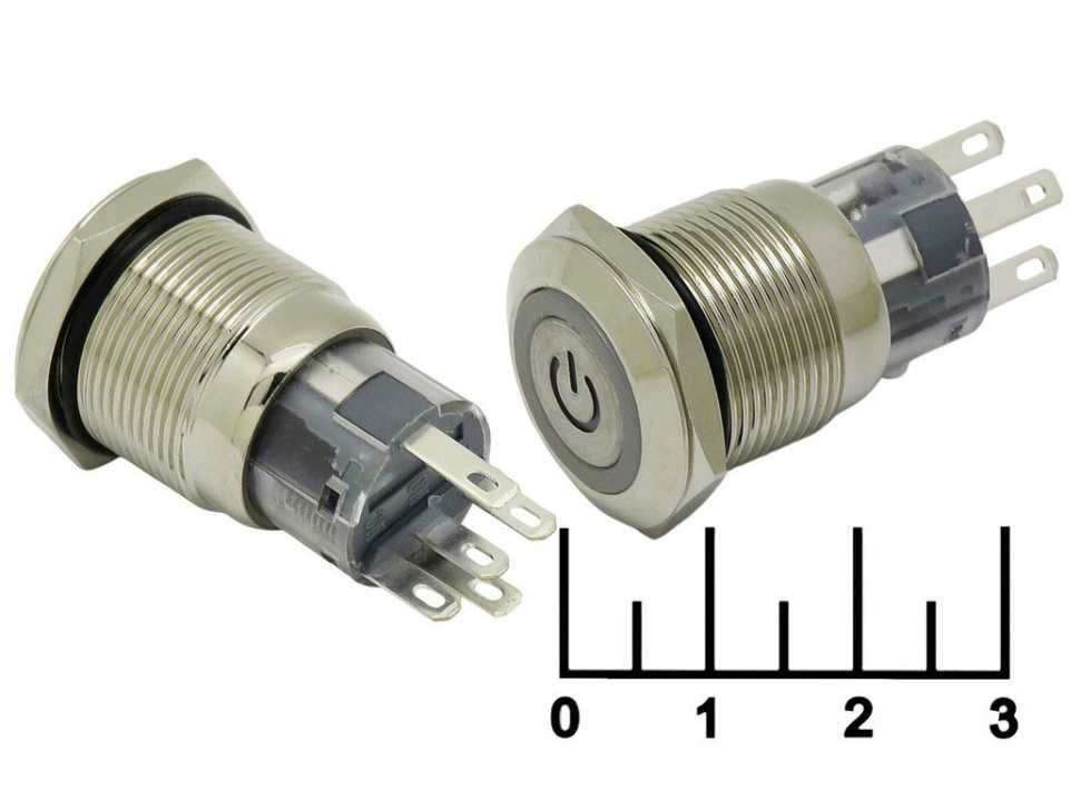 Кнопка LAS1-AGQ-11ET/R/N без фиксации антивандальная красная металл 12V (19мм) (вкл) 5 контактов