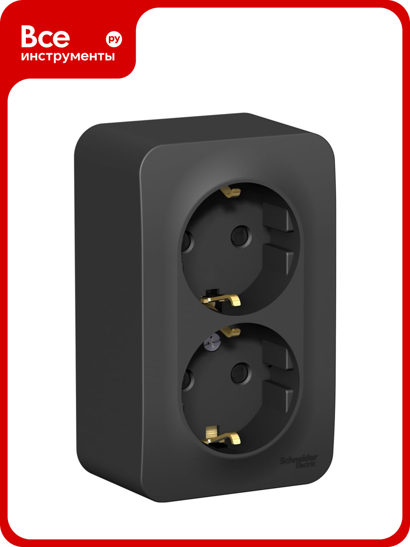 Розетка Systeme Electric Blanca о/у, двойная, с заземлением, со шторками, изол. пл, 16а, 250в, антрацит BLNRA011216