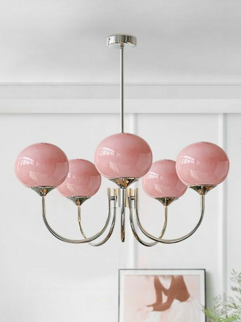 Подвесная стеклянная люстра на 5 плафонов E27, диаметр 67 см, теплый свет 3000K, для гостиной и спальни.