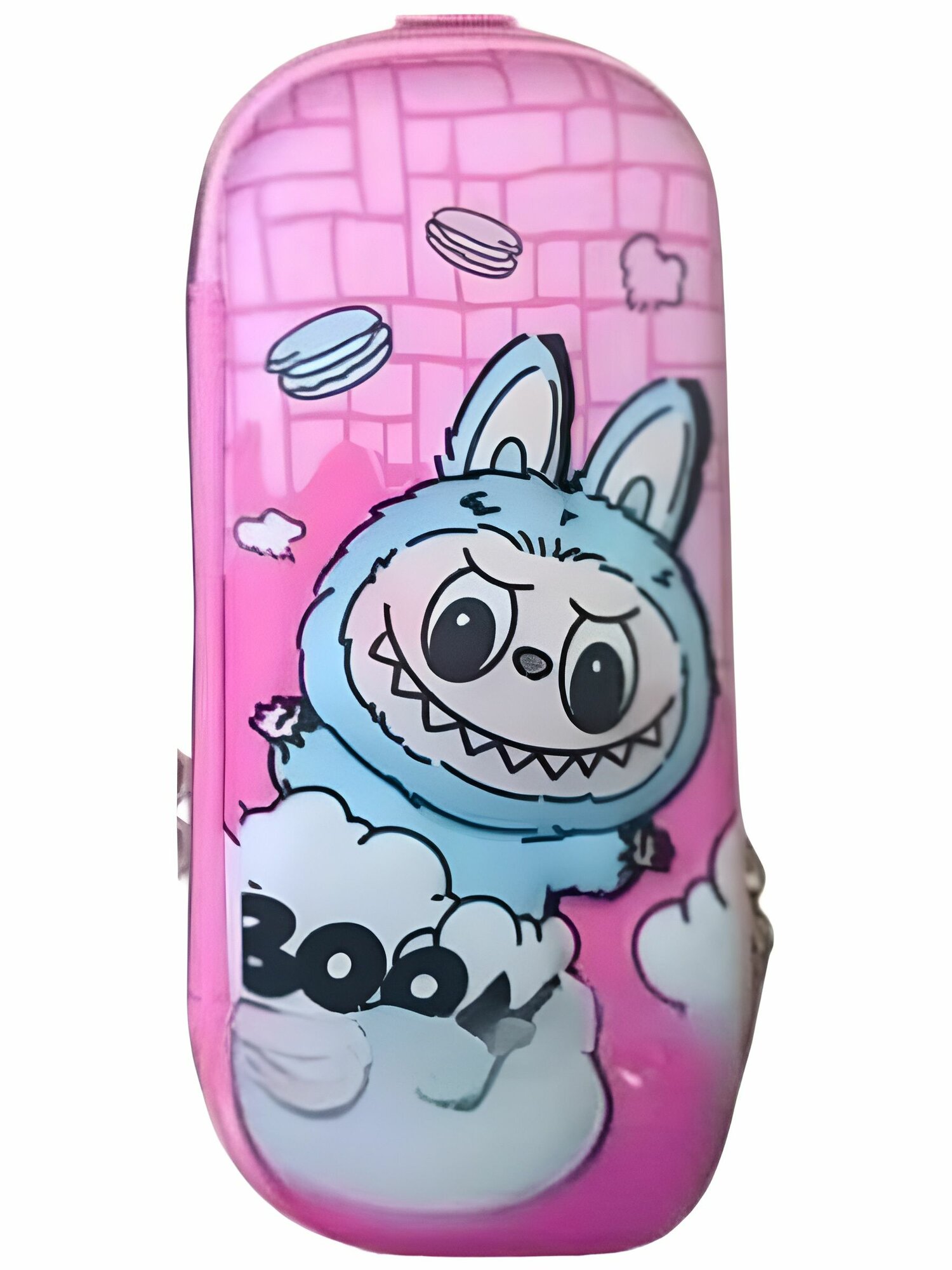 Пенал школьный Лабубу, розовый, каркасный, с 3D принтом, 22*10*4 см
