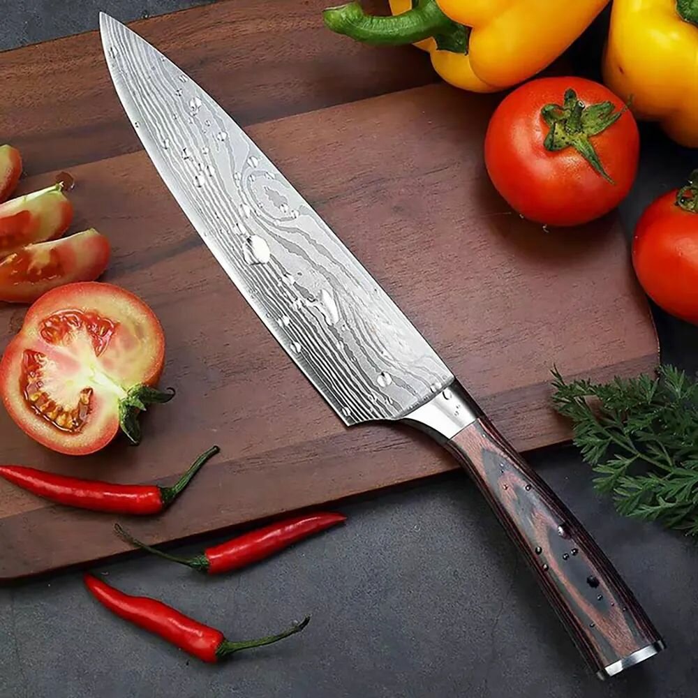 Набор японских кухонных ножей Kimatsugi Akogare. Сталь VG10. 3 ножа. Каждый нож в ножнах