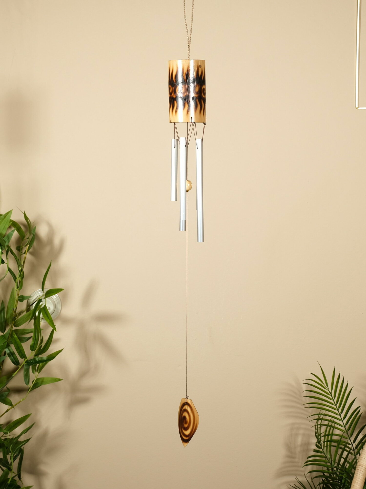 Музыка ветра "Цилиндр", 8x8x85 см, бамбук, дерево, алюминий, цвет: бежевый