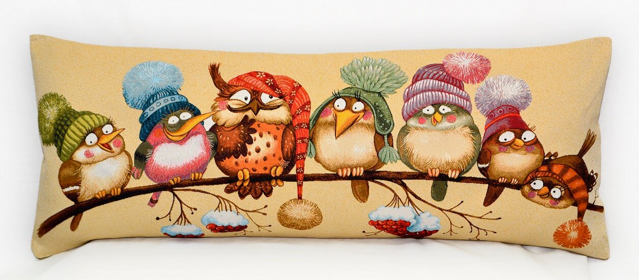 Декоративная гобеленовая наволочка "Птички в шапочках" 32х85 см MIDA VANERI