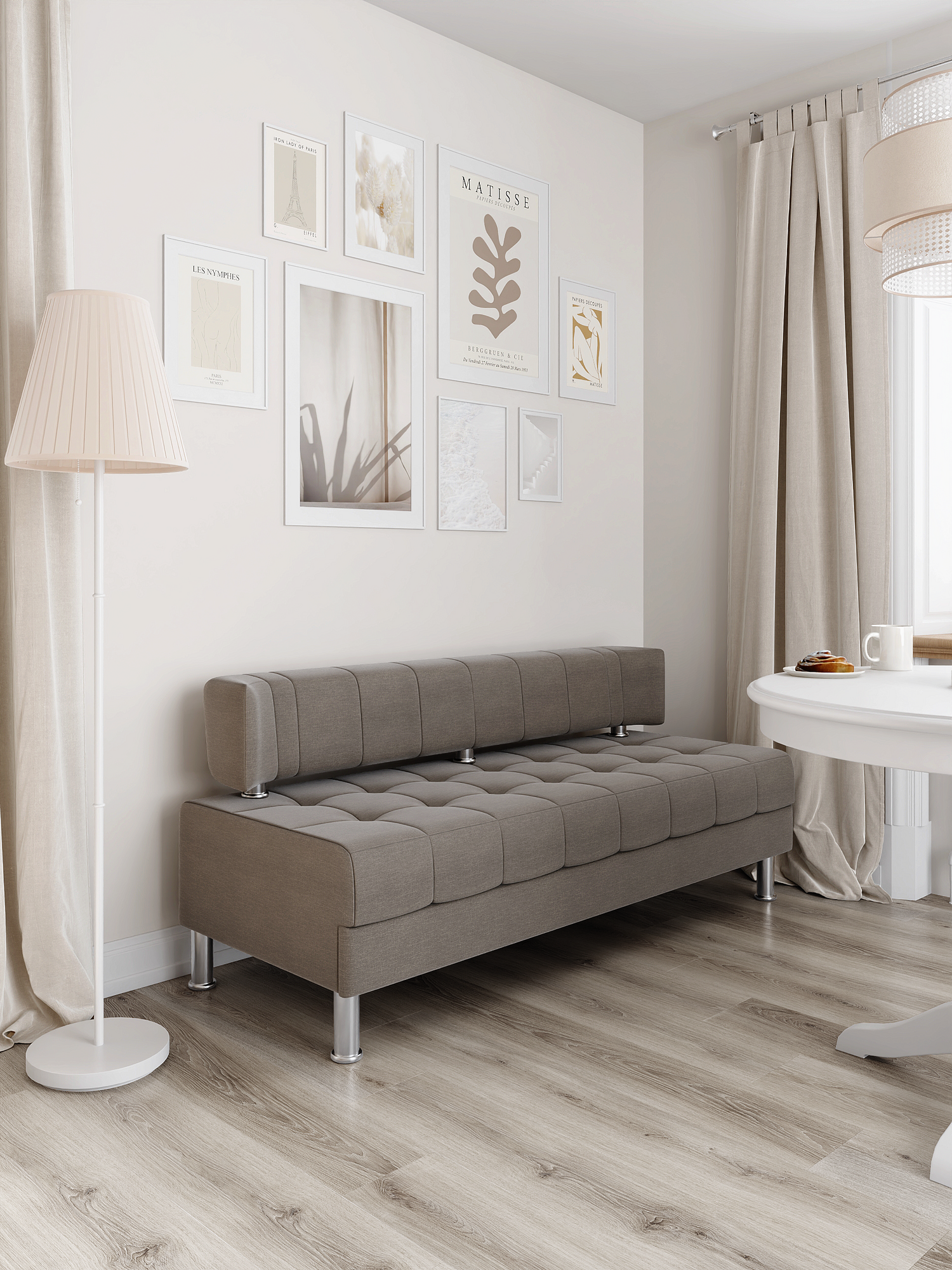 Диван прямой прага 170х67х77 см, нераскладной, светло-серый, рогожка