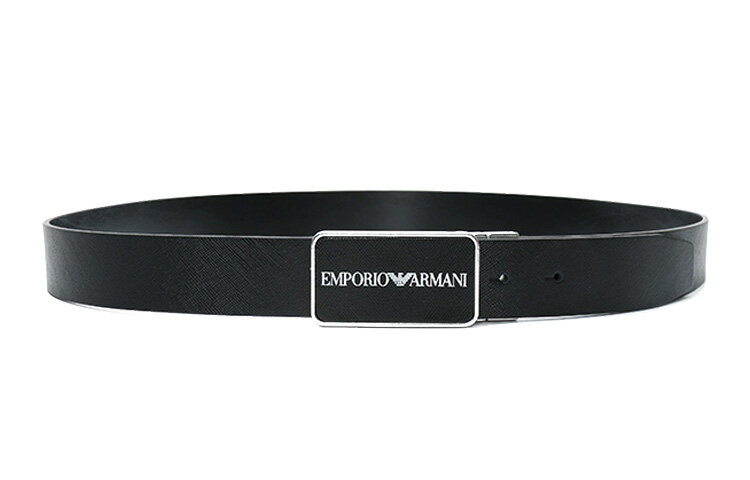 EMPORIO ARMANI Cow Leather Belts Men's Black Width 3.5cm OneSize