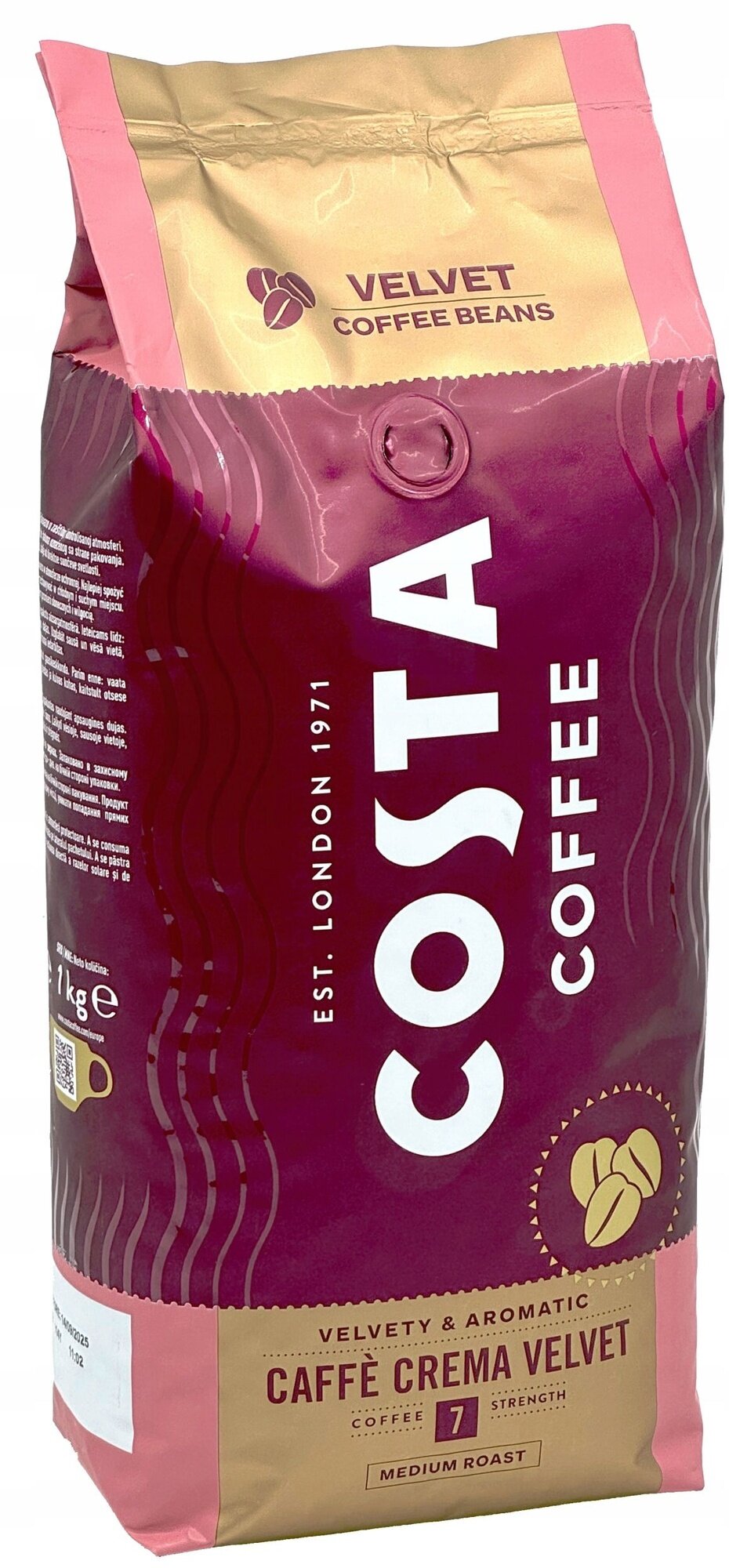 Кофе в зернах Costa Coffee "Caffe Crema Velvet", средняя обжарка, смесь арабики и робусты, 1 кг