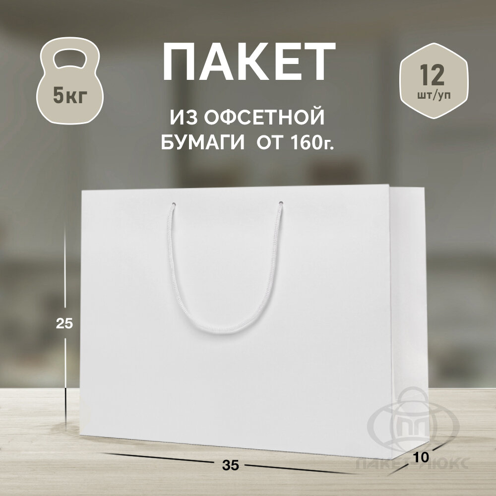 12 бумажных подарочных пакетов Пакет-Люкс, размер 35x25x10 см пл. 160г, офсетная бумага.