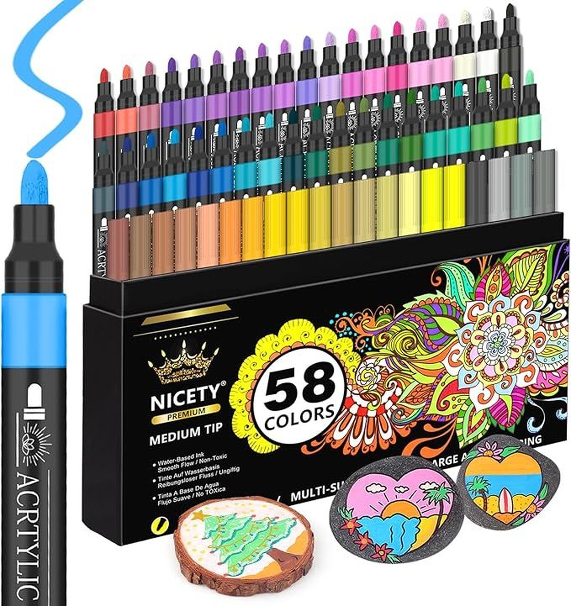 Маркеры NICETY акриловые, 58 цветов, 3 мм, маркеры для рисования на водной основе
