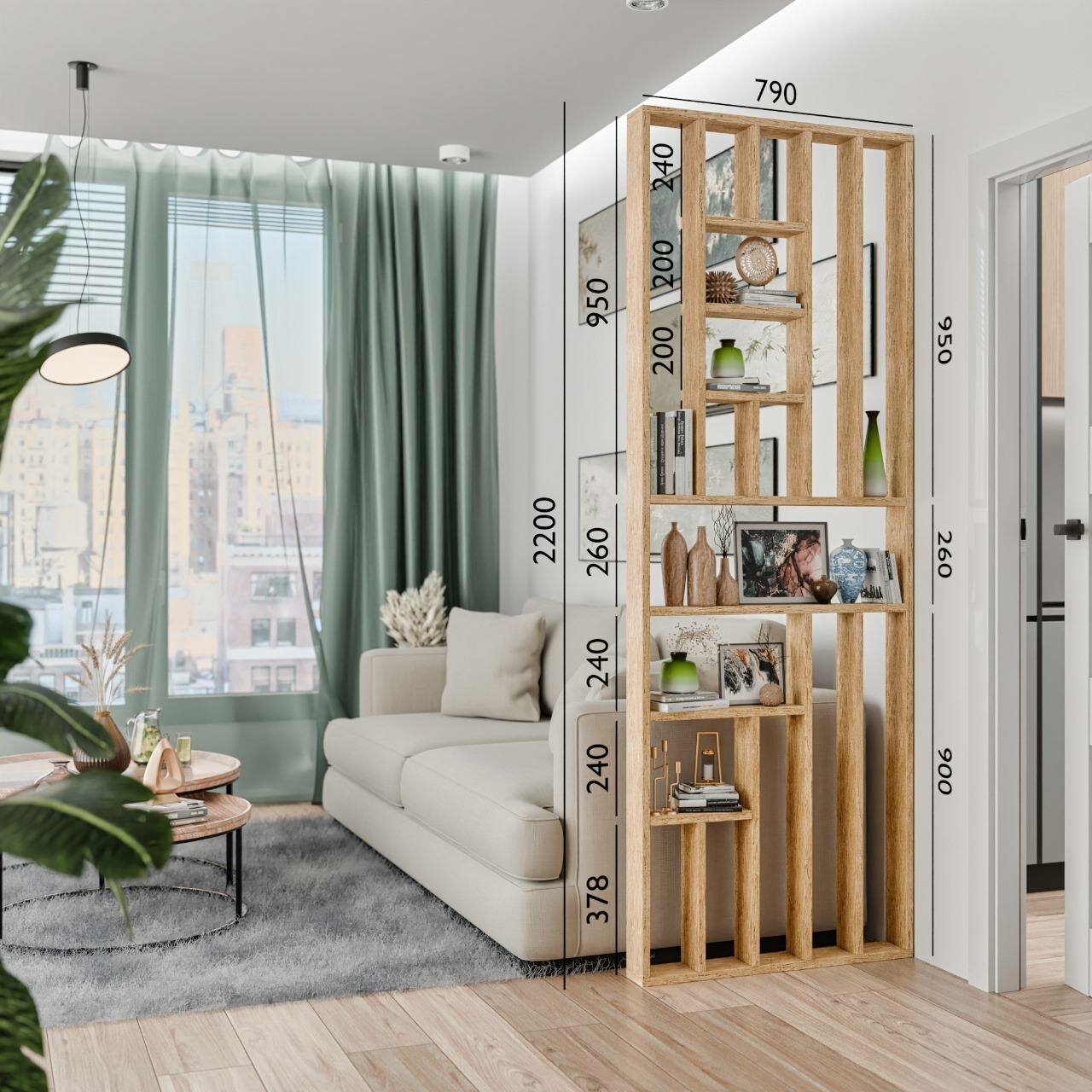 Перегородка с полками для зонирования 790 мм, сонома, 22х100 мм