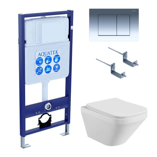 Унитаз с инсталляцией Aquatek Set лира (рама Standard INS-0000012 с звукоиз. прокладкой+крепеж KKI-0000002+кнопкаKDI-0000010+унитаз лира AQ1155-00 с крышкой-сиденьем