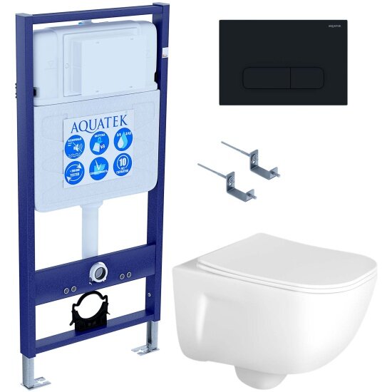 Унитаз с инсталляцией Aquatek SET ДИВА-017 4в1 (рама Standard INS-0000012+ кркпеж KKI-0000002+клавиша KDI-0000017+унитаз дива AQ2012-00 с тонким сиденьем soft-close