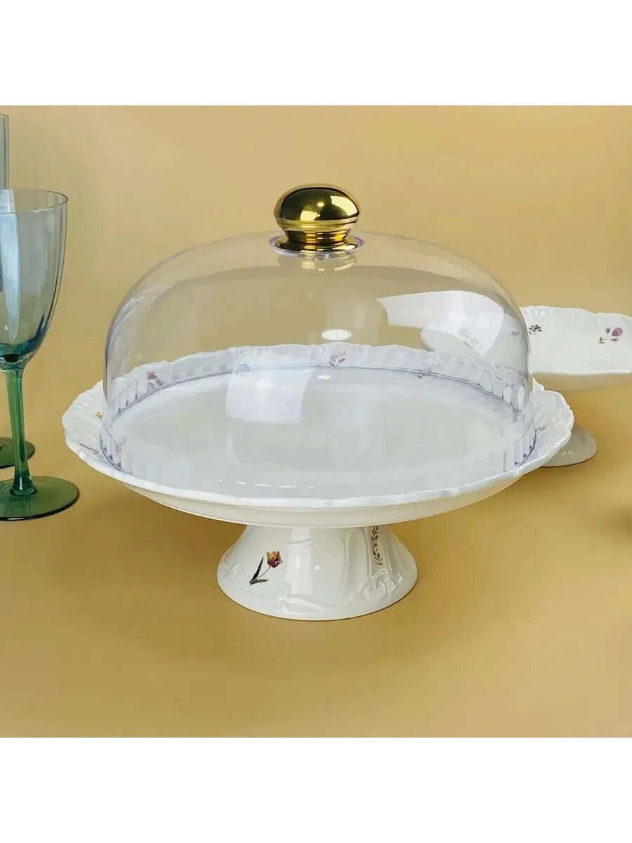 Тортовница на ножке с крышкой Lenardi Крокус 30х25см фарфор