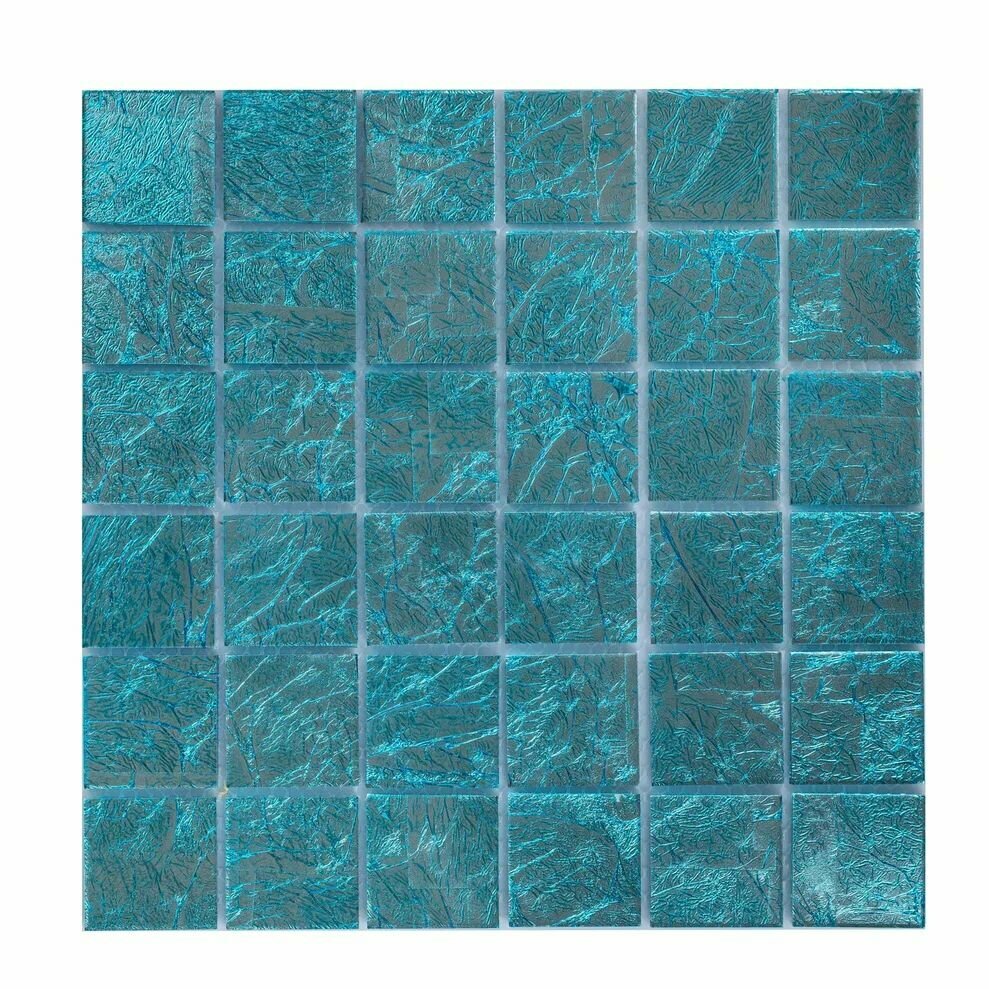 Плитка мозаика КерамограД стеклянная с фольгой на сетке для стен кухни и фартука, влагостойкая износостойкая, 30х30см / 1 сетка