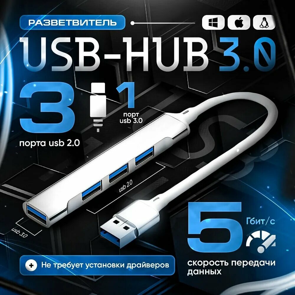Разветвитель USB, USB-концентратор, высокоскоростной, 4 порта