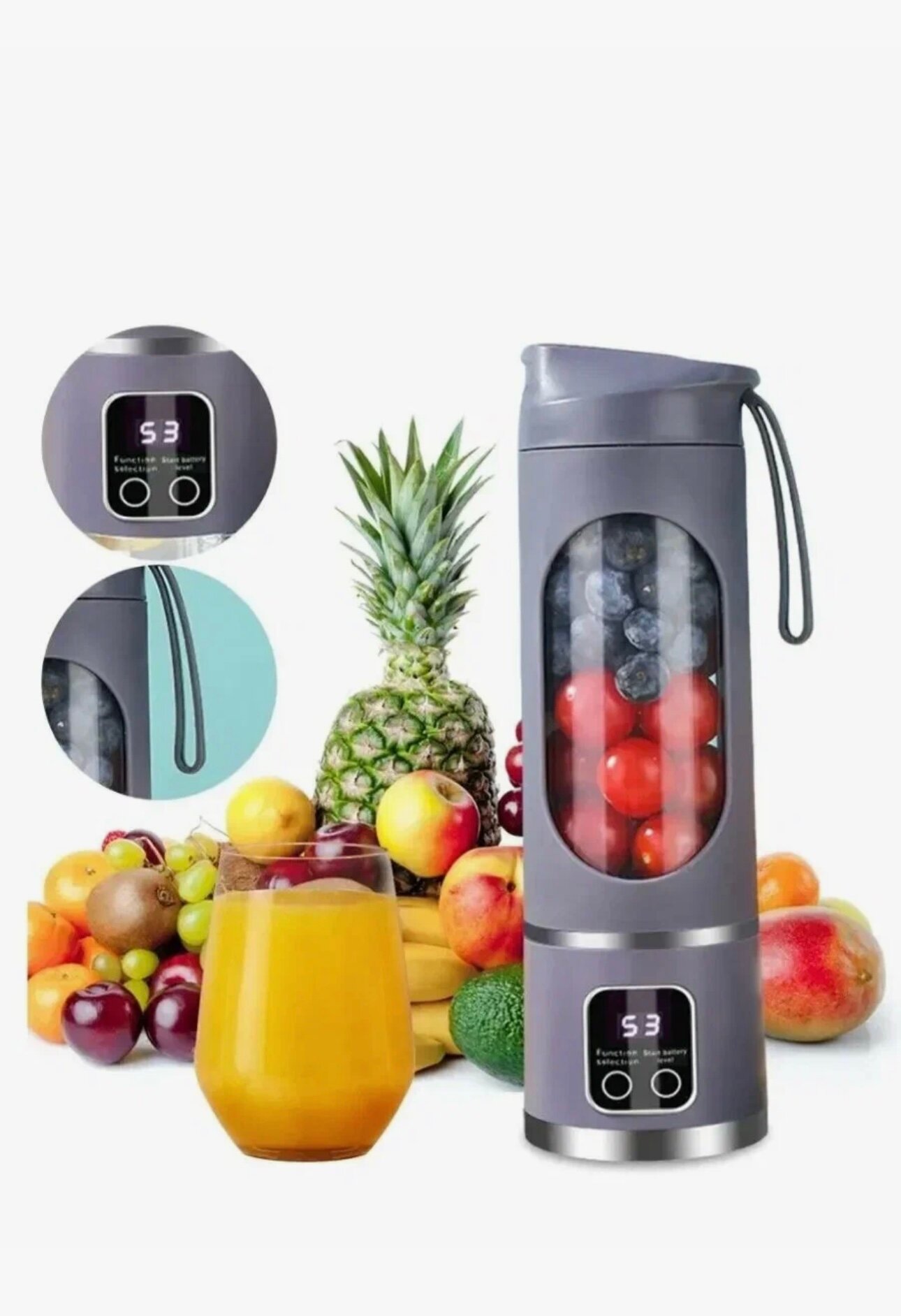 Портативный блендер для смузи, фиолетовый, 450мл, портативный, беспроводной, мощность 50 Вт.