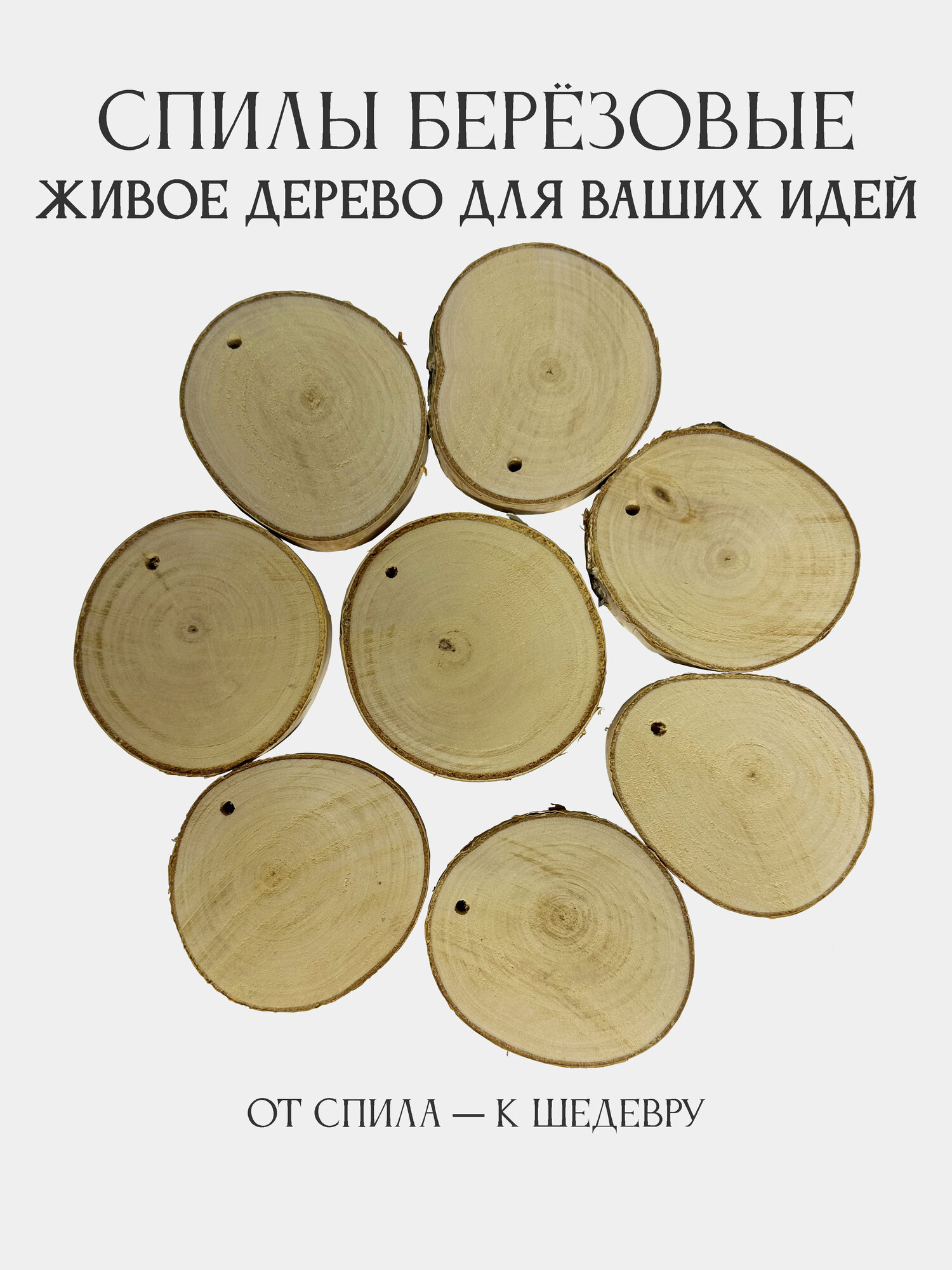 Берёзовые спилы с отверстием для творчества и рукоделия