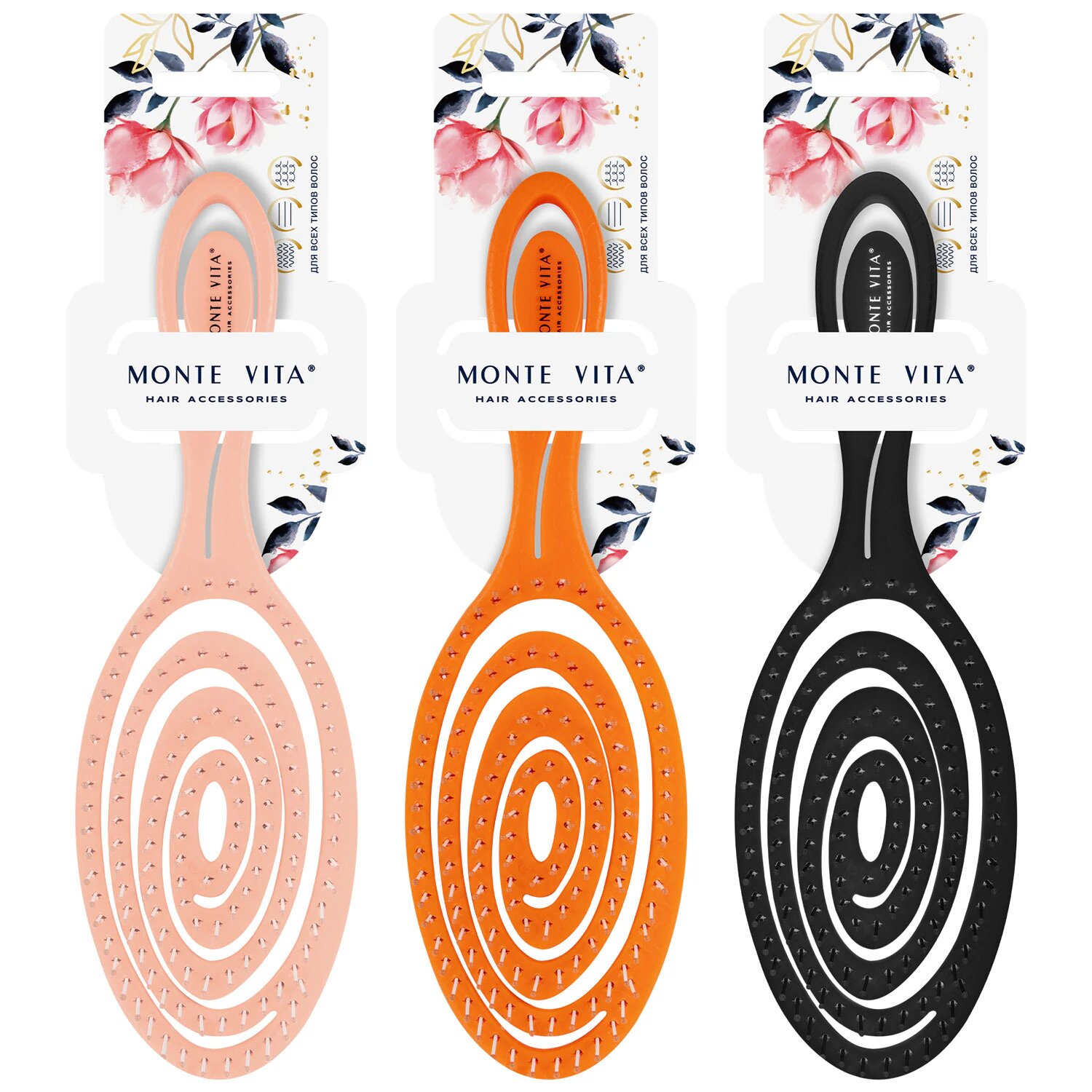 Расческа для волос массажная 22х7 см, цвета ассорти, MONTE VITA (монте вита), 457416 (упаковка 6 шт.)