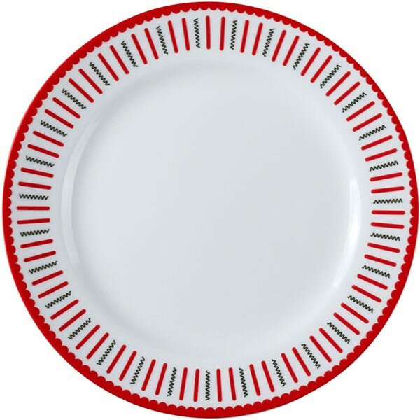 Тарелка «Мезень» Классик Заборчик плоская, фарфор, 19 см, белый, красный (Башкирскии фарфор)