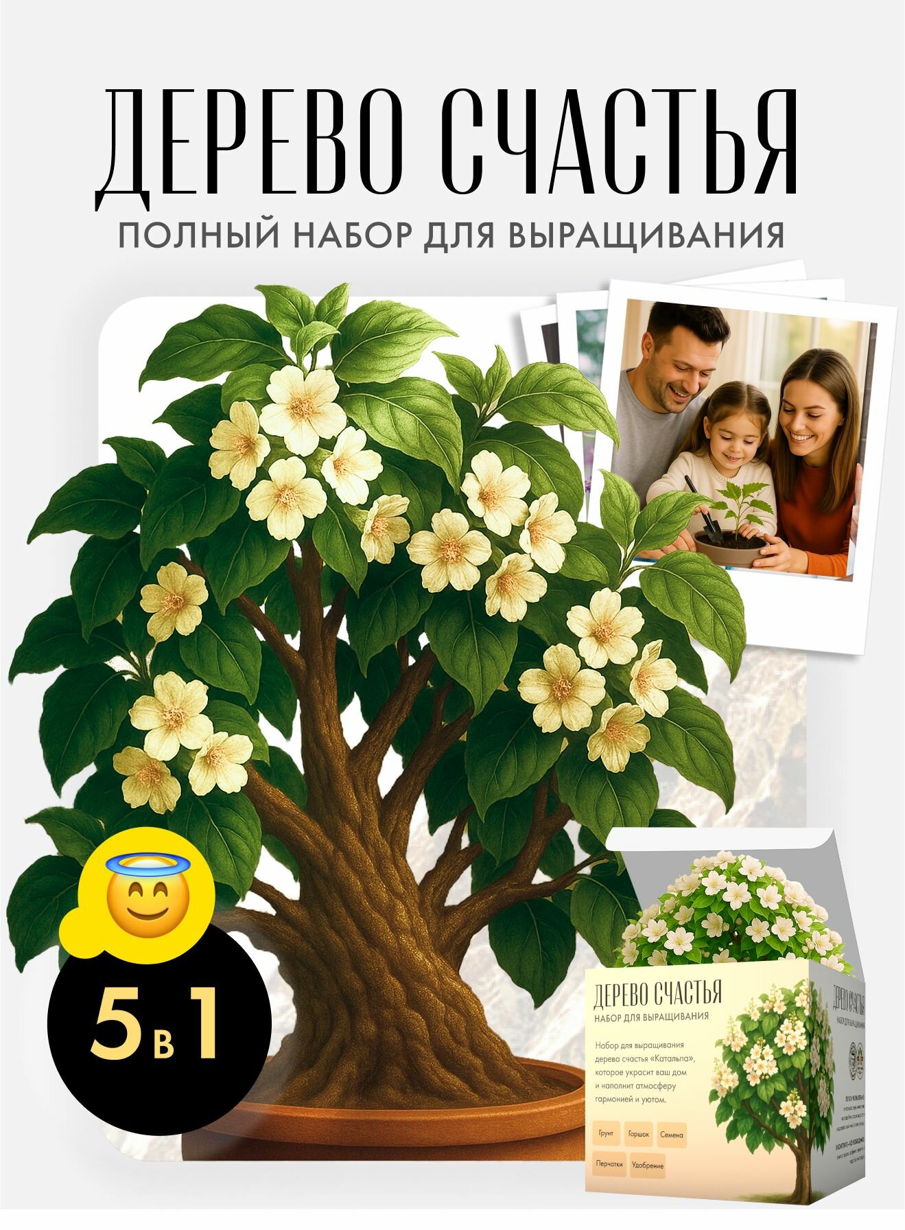 Набор для выращивания "Дерево счастья" Катальпа, в подарочной упаковке