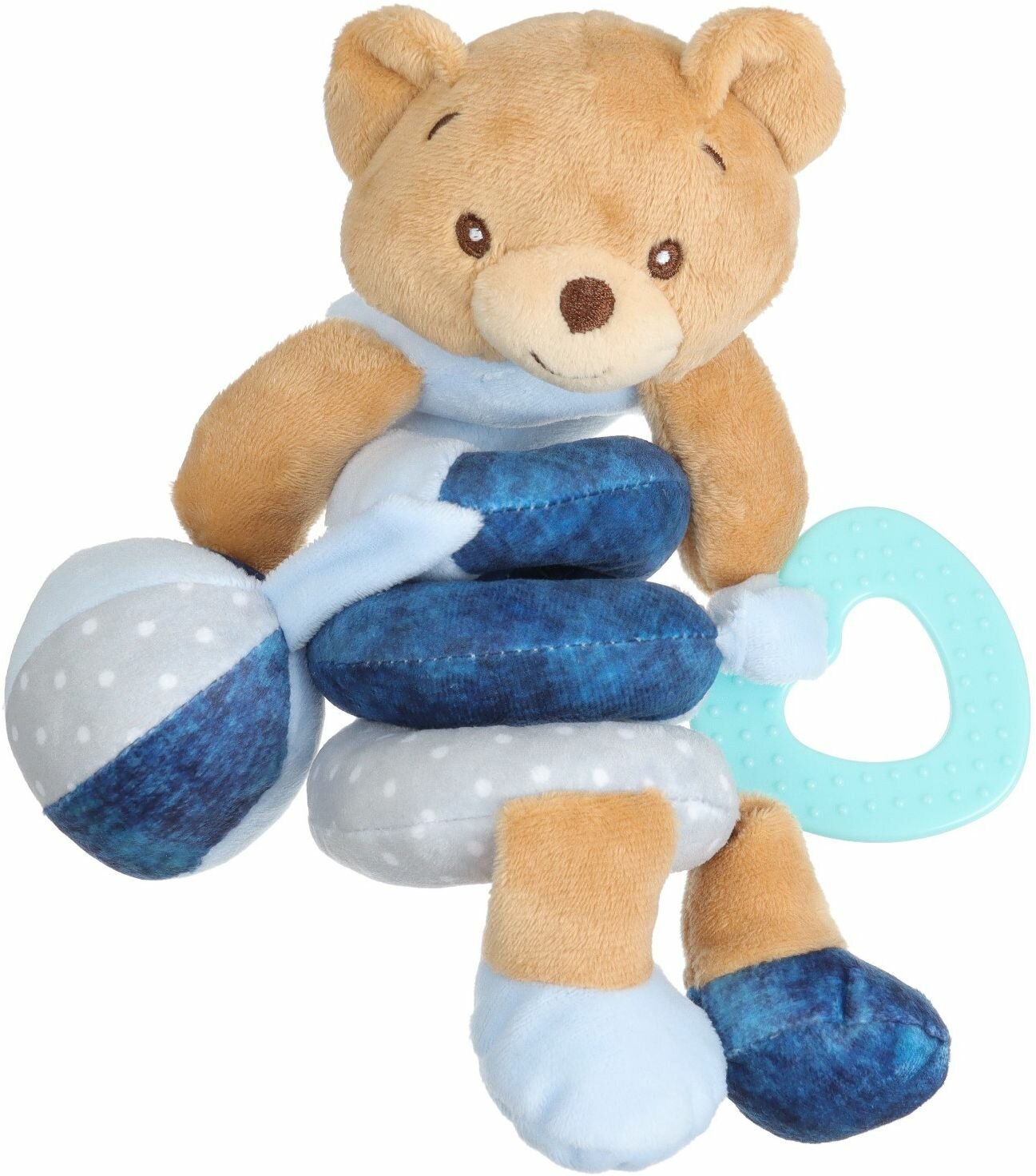 Мягкая растяжка - спираль "Мишка" с прорезывателем, подвесная игрушка на кроватку и в коляску, первая развивающая подвеска для малышей от 3 месяцев