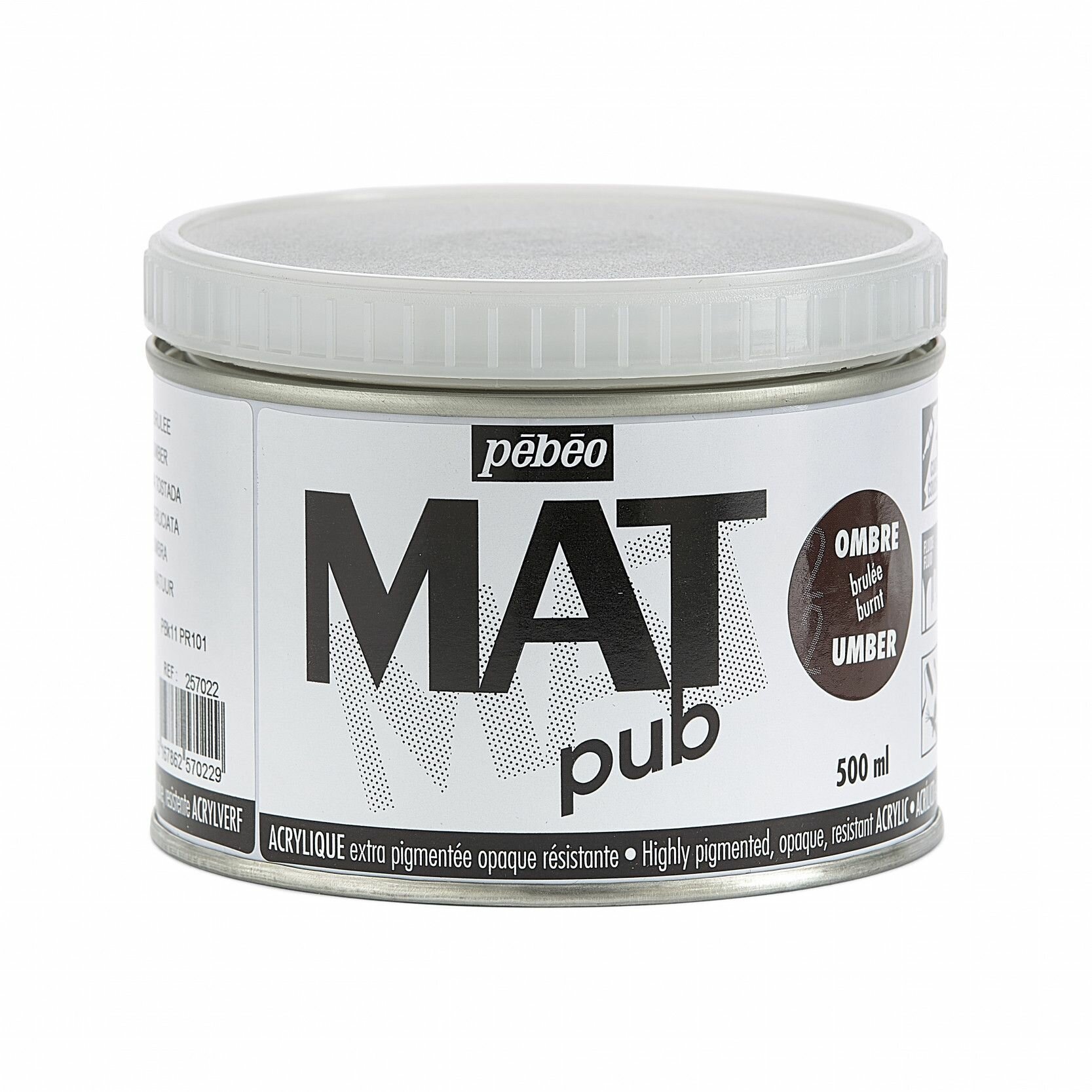PEBEO Mat Pub краска акриловая, экстра матовая №1 500 мл, Умбра жженая, 257022