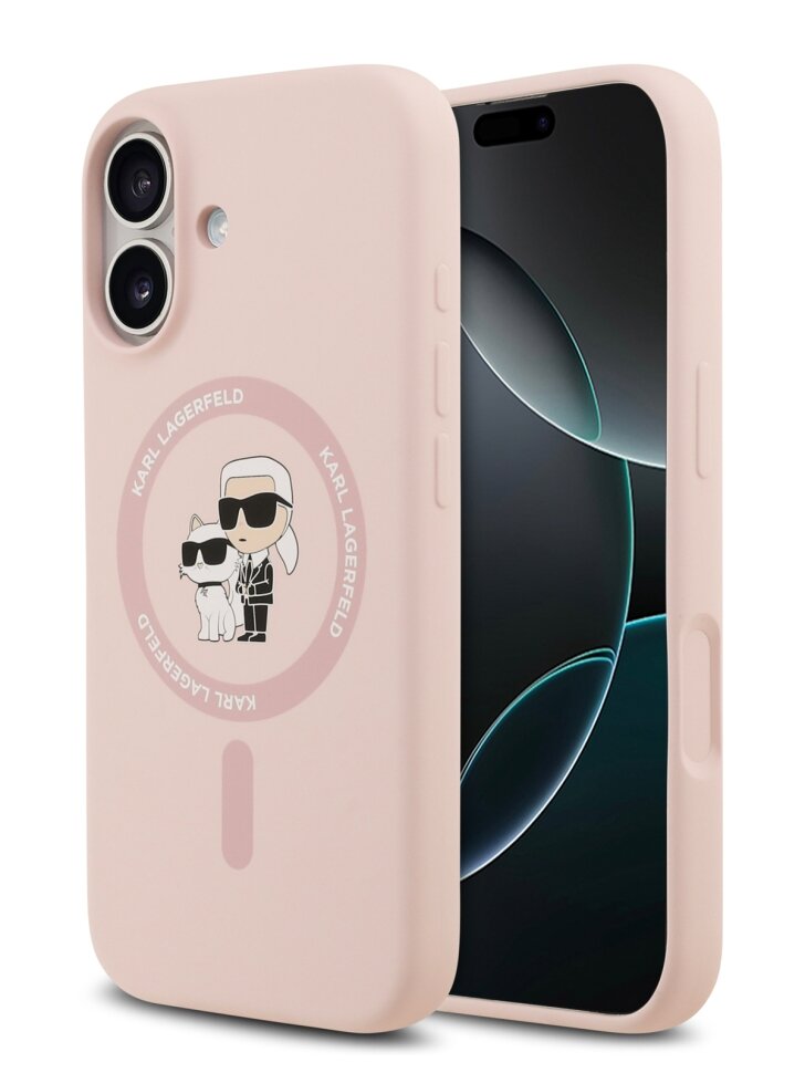 Karl Lagerfeld силиконовый чехол с MagSafe для iPhone 17, Liquid Silicone NFT Karl & Choupette, розовый
