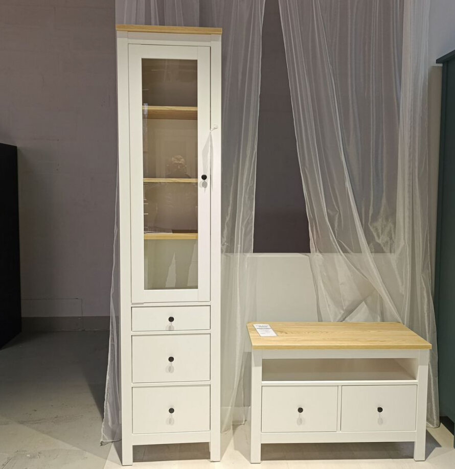 Шкаф с витриной Сага белый/ясень 215х50х41