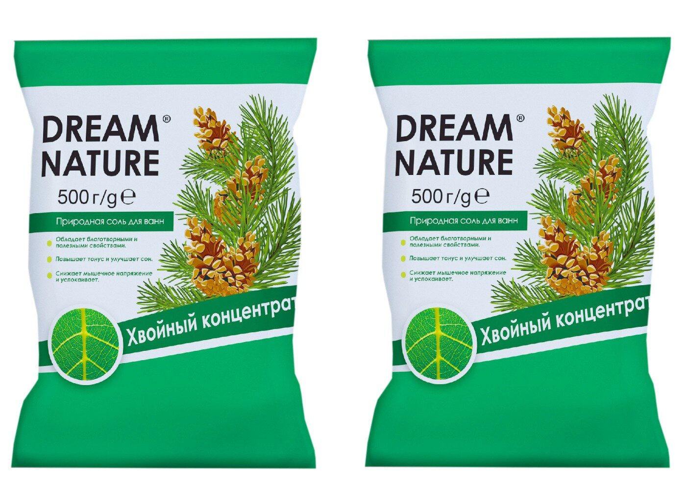 Природная соль для ванн Dream Nature Хвойный концентрат, цветная ароматизированная, 500 г, 2 шт